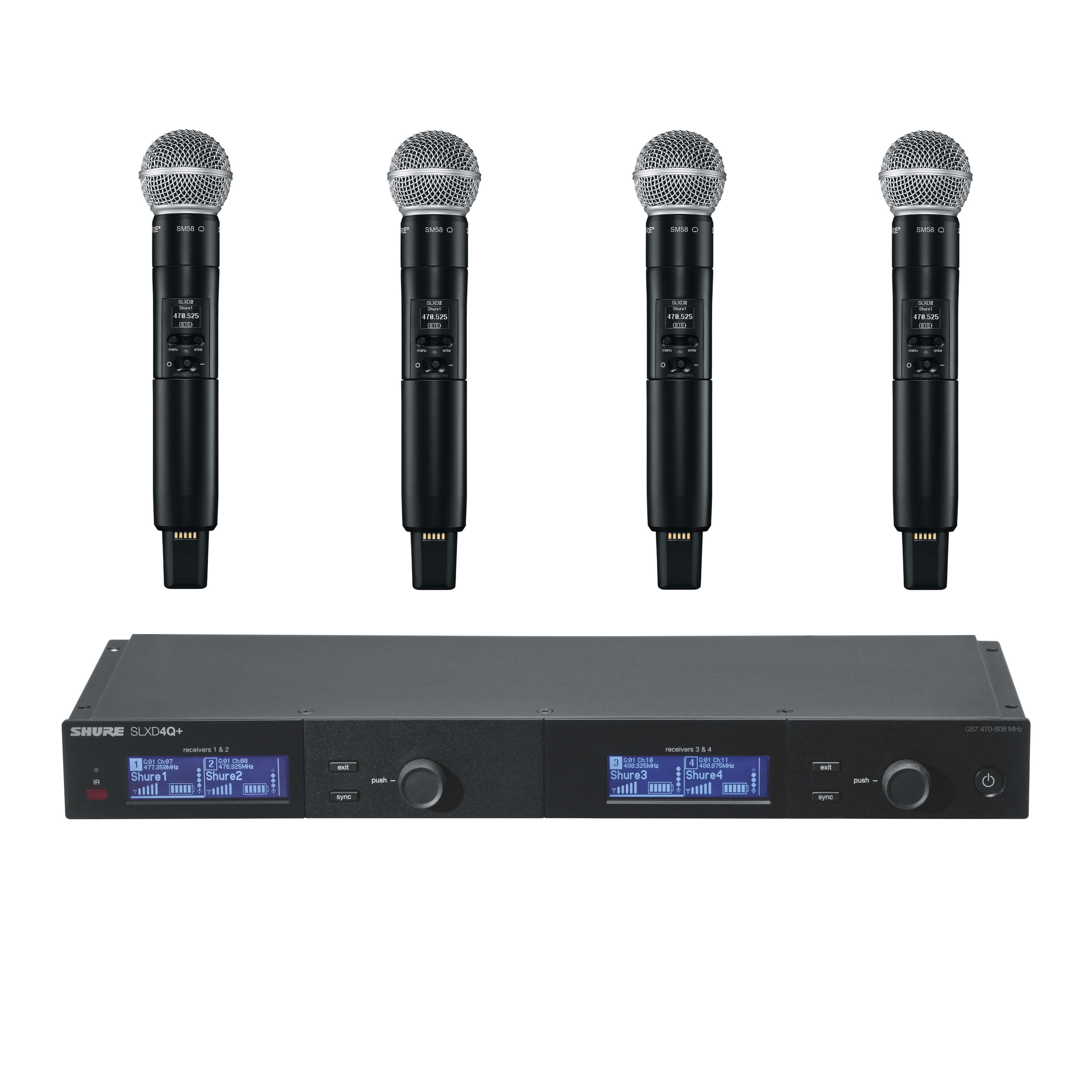 Shure SLXD4Q+ - Quad Wireless Receiver with 4 SM58 Microphones